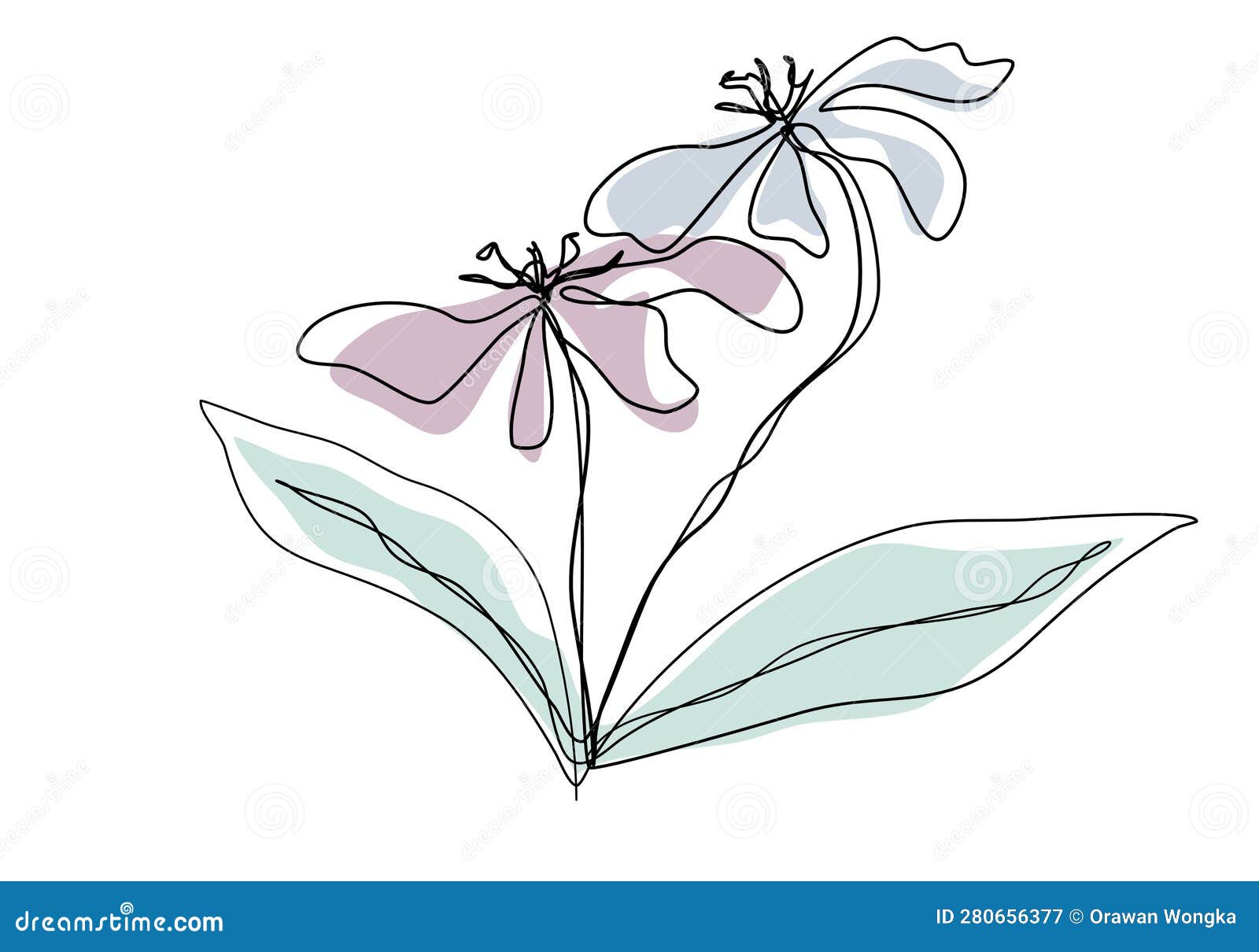 Abstract Flowers in Continuous Line Contour Drawing Style Stock Vector ...