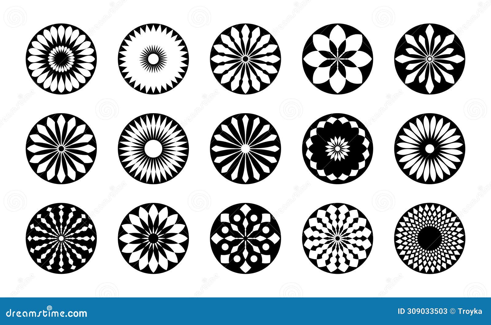 Abstract Flowers Icons. Circle Radial Design Elements Stock Vector ...