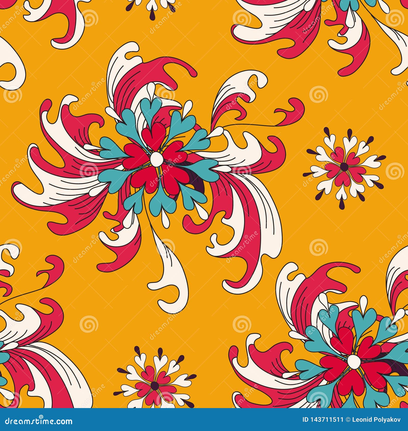 Abstract Flowers on an Orange Background Seamless Pattern Stock ...