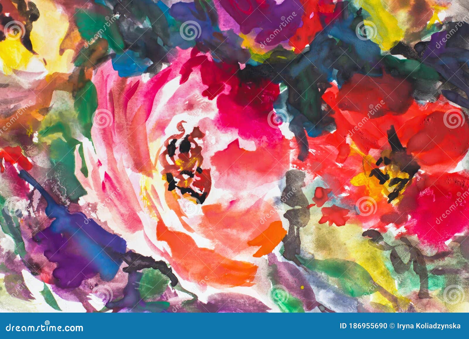 Abstract Flowers Pattern. Watercolor. Painting Painting Impressionism ...