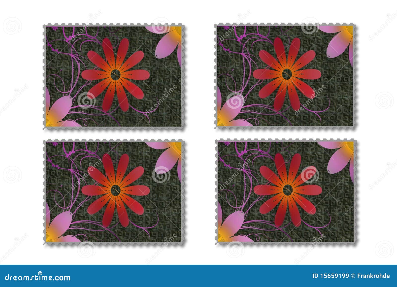 Abstract Flowers and Plants in Stamp Form Stock Illustration ...