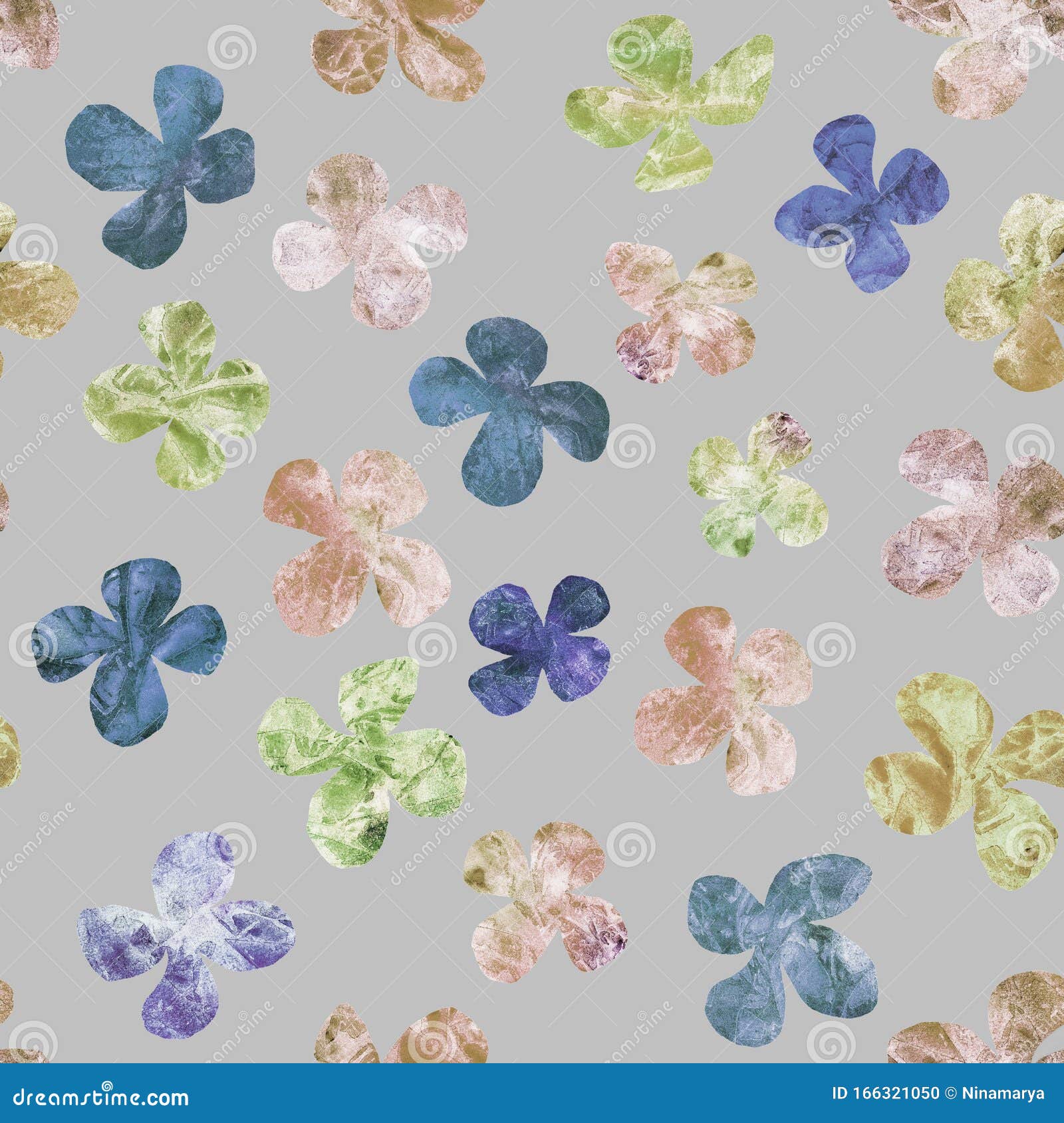 Abstract Flowers Repeat Seamless Pattern. Watercolor and Digital Hand ...