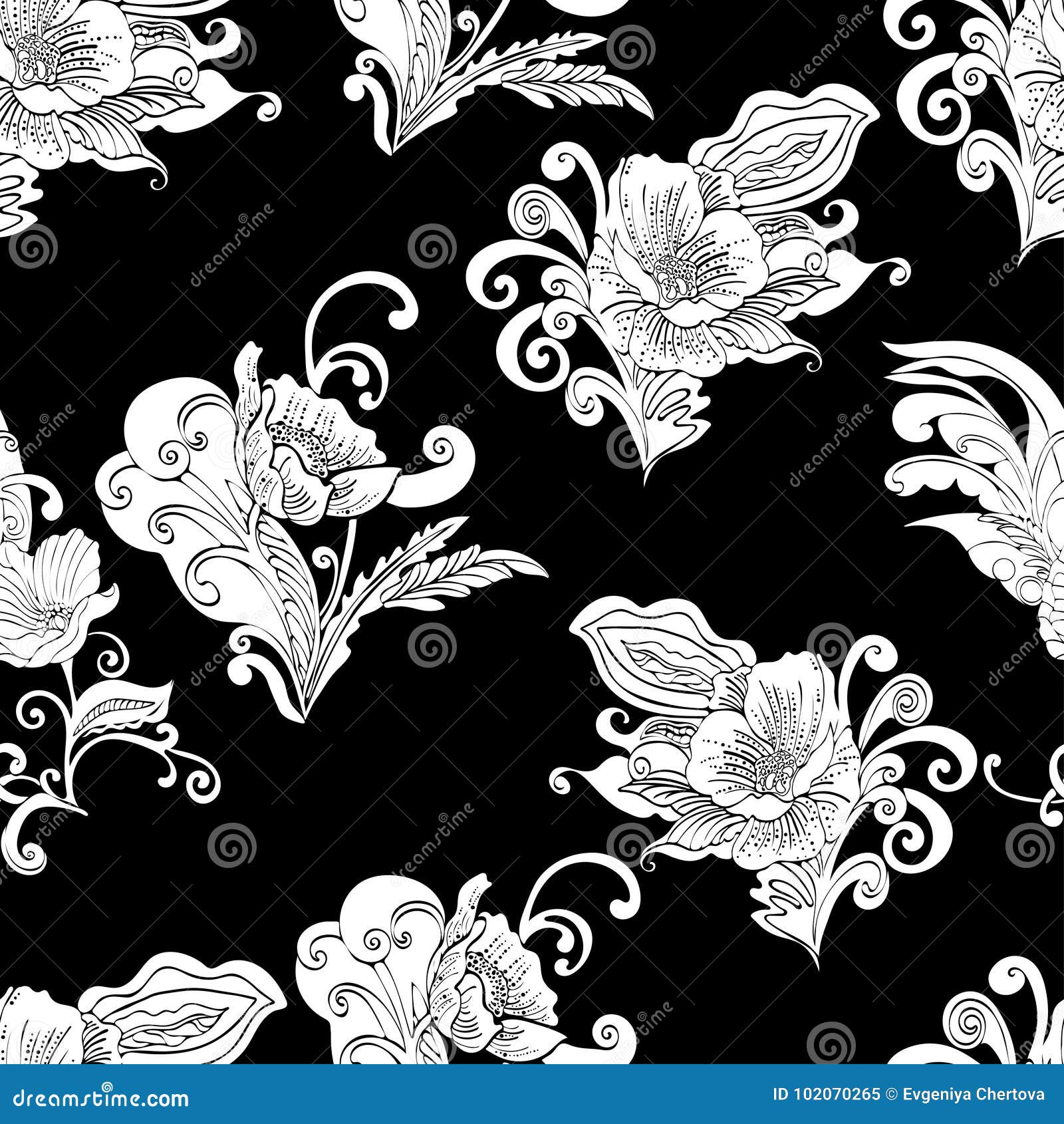 Abstract Flowers Seamless Pattern, Vector Floral Outline Contour ... Abstract Flowers Seamless Pattern, Vector Floral Outline Contour ...