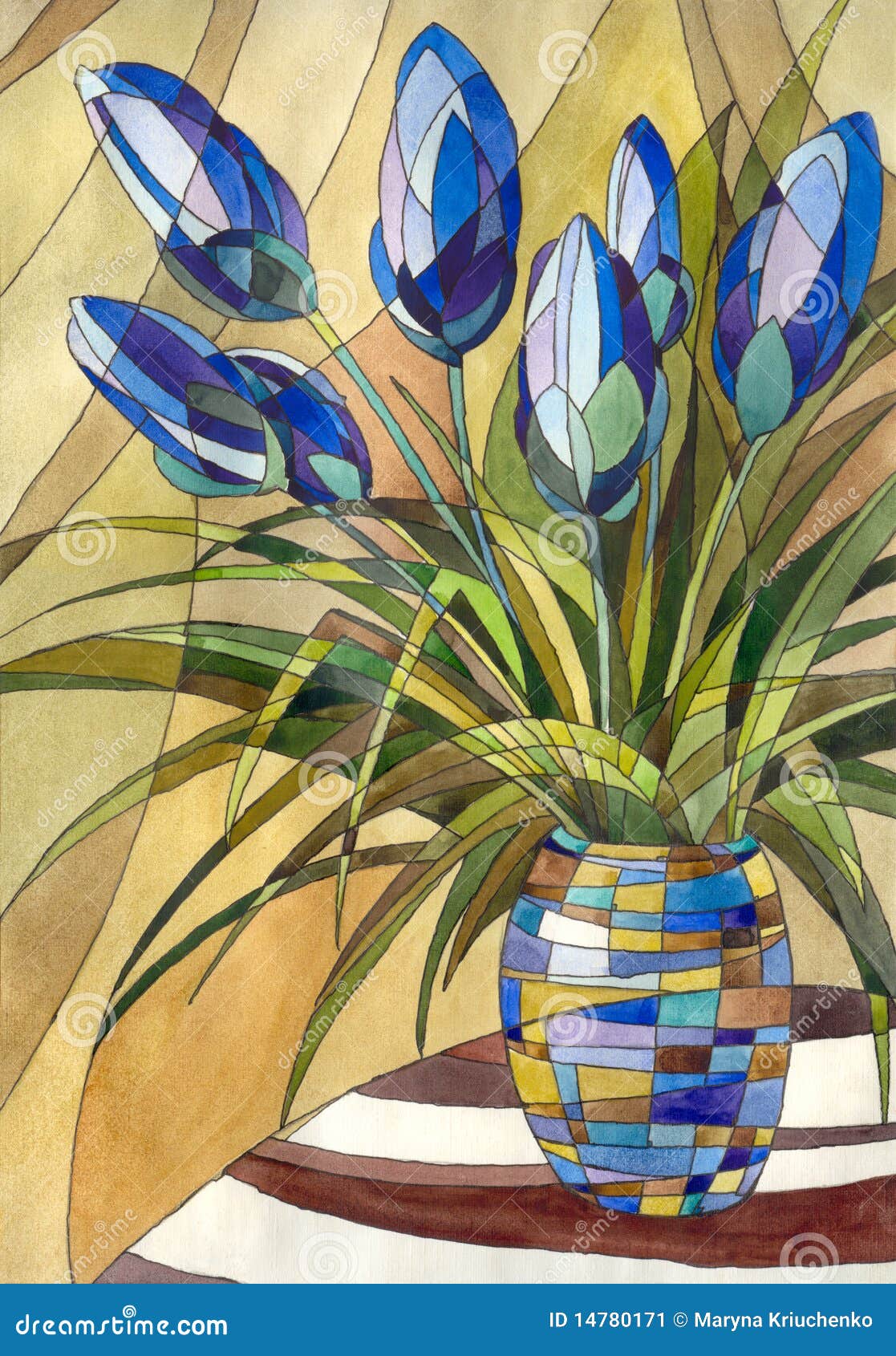 Abstract flowers in a vase stock illustration. Illustration of elegant ...