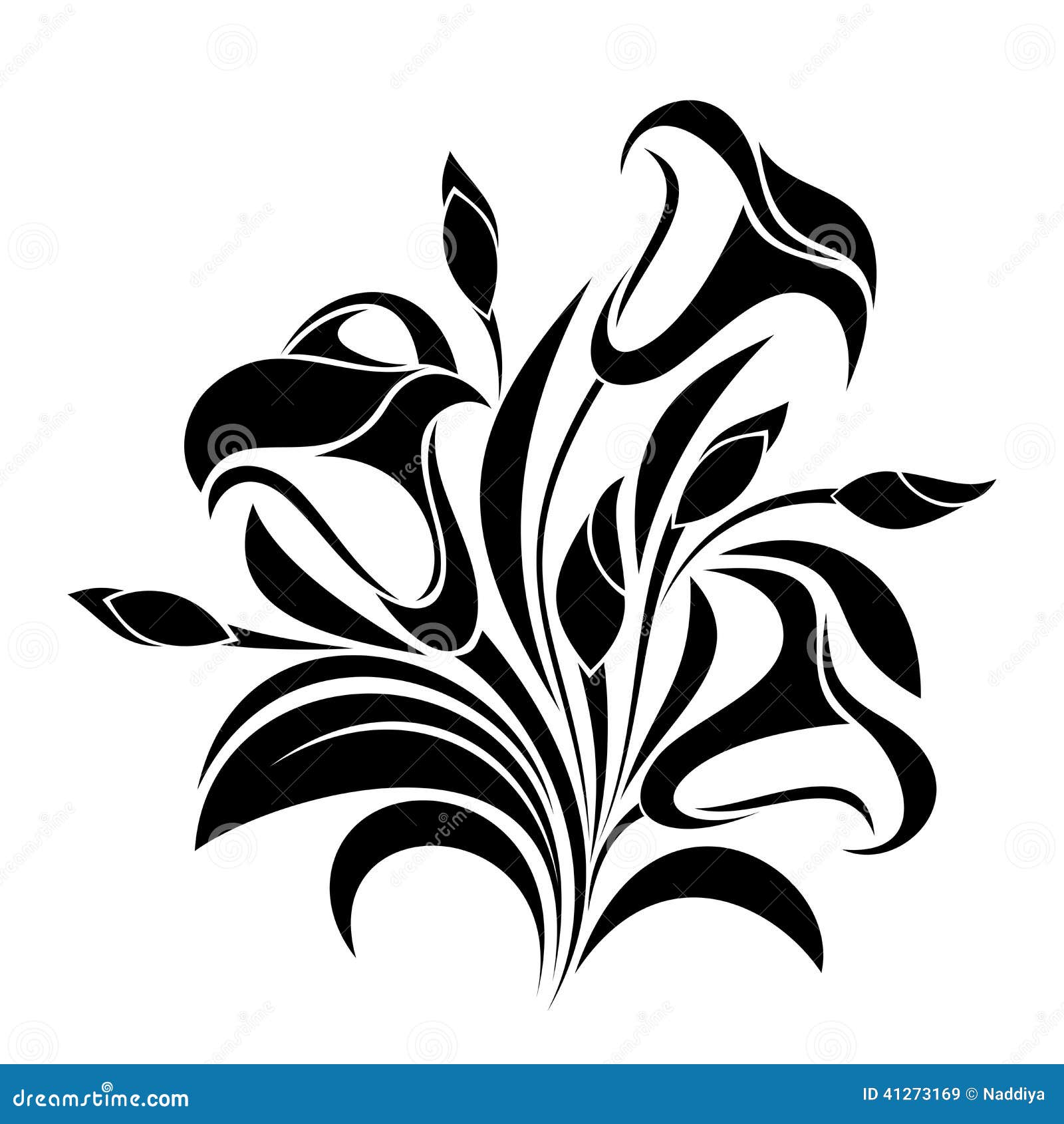 Abstract Flowers. Vector Black Silhouette. Stock Vector - Image: 41273169