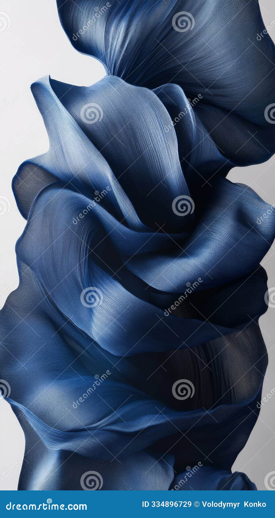 Abstract Flowing Blue Fabric with Intricate Texture on White Background ...