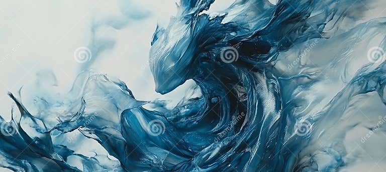 Abstract Flowing Liquid, Dynamic Blue Wave, Fluid Art Background, Wavy ...