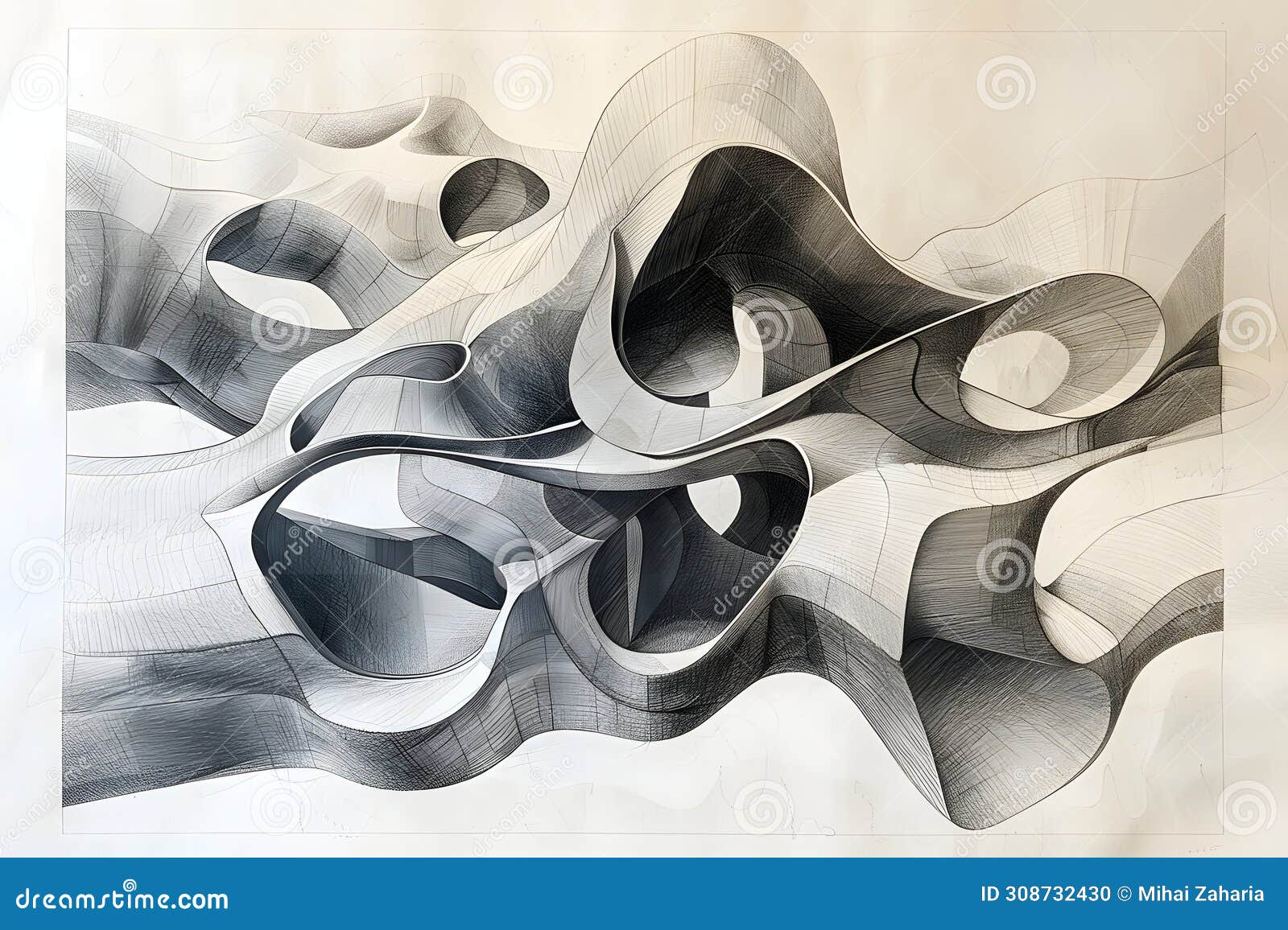 Abstract Flowing Organic Shapes. Pencil Drawing. Generative AI Stock ...