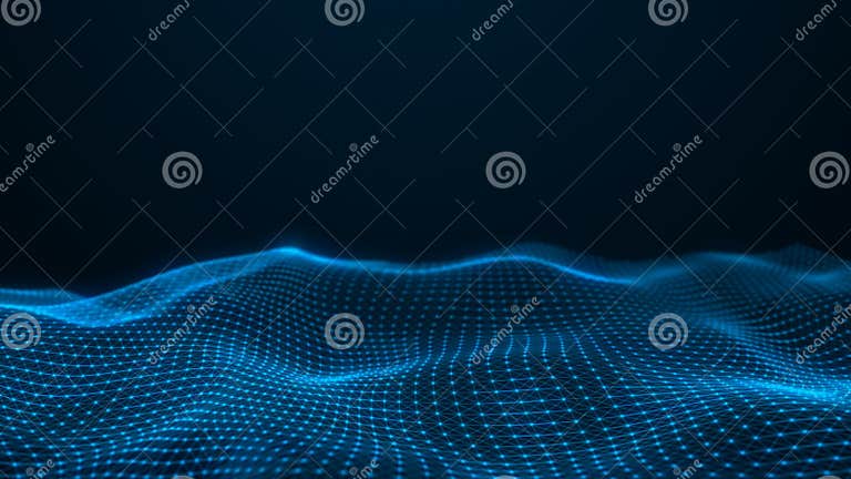 Abstract Flowing Smooth Plexus Fractal Waves Background. Grid, Mesh of Dots and Lines. Stock ...