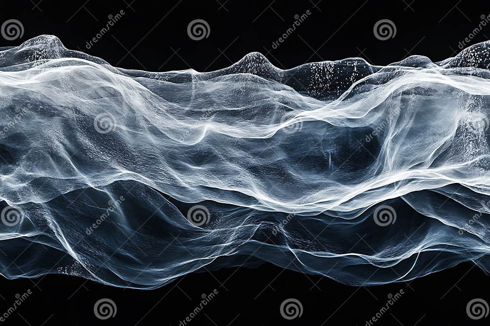 Abstract Flowing Translucent Fabric Waves on Black Background . Stock ...