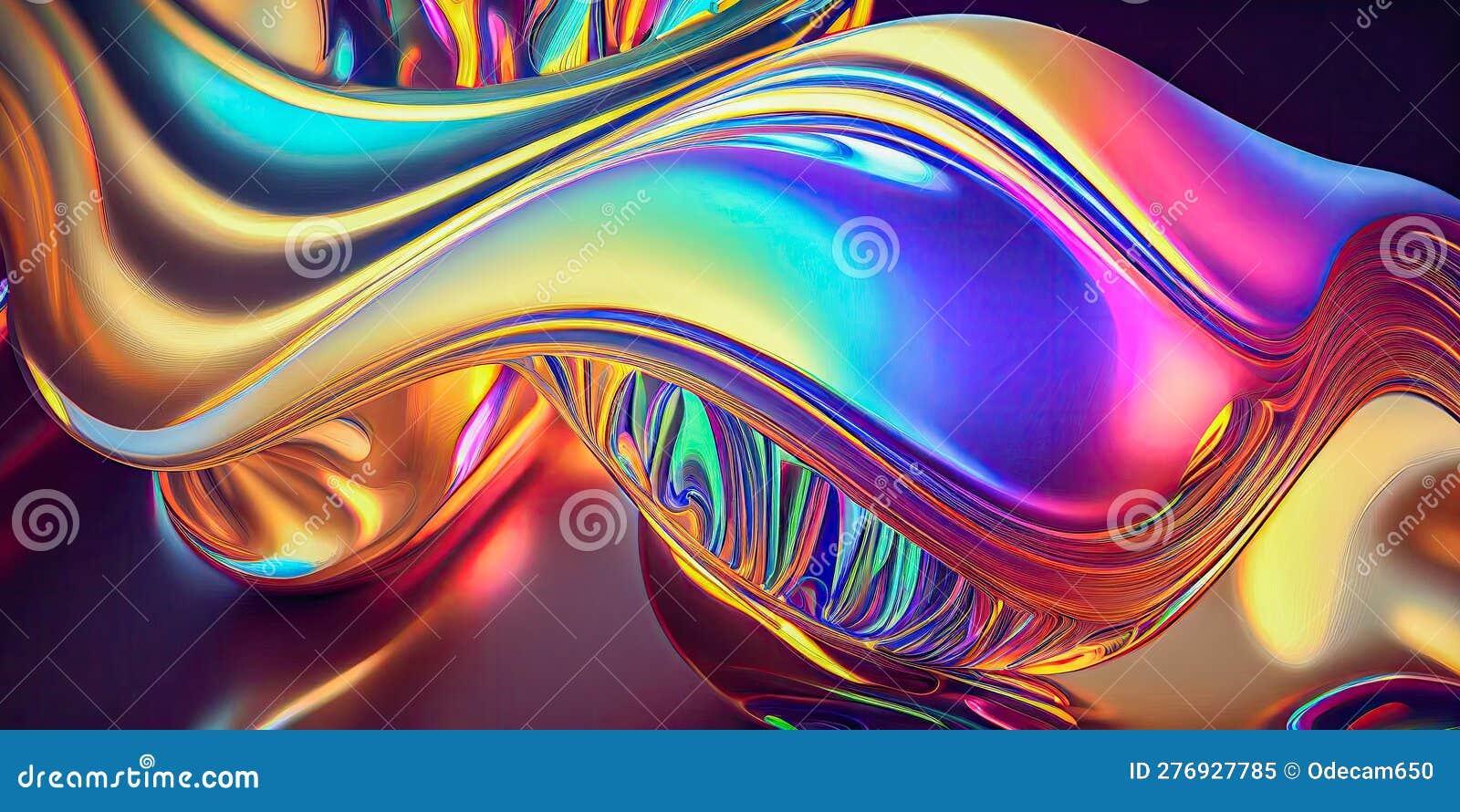 Abstract Fluid 3d Render Holographic Iridescent Neon Stock Illustration ...