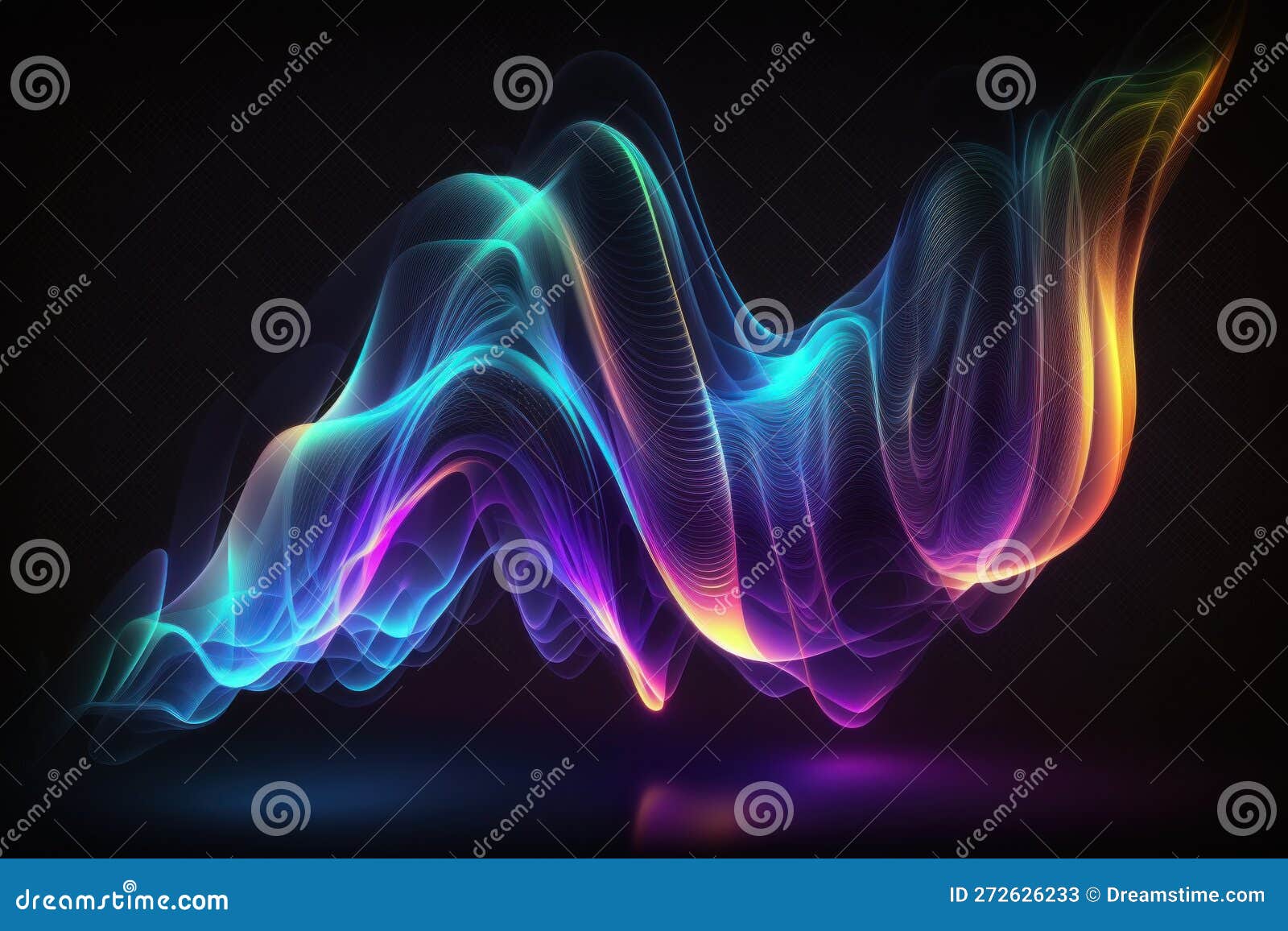Abstract Fluid 3d Render Holographic Wave. Dark Electric Blue Gradient ...