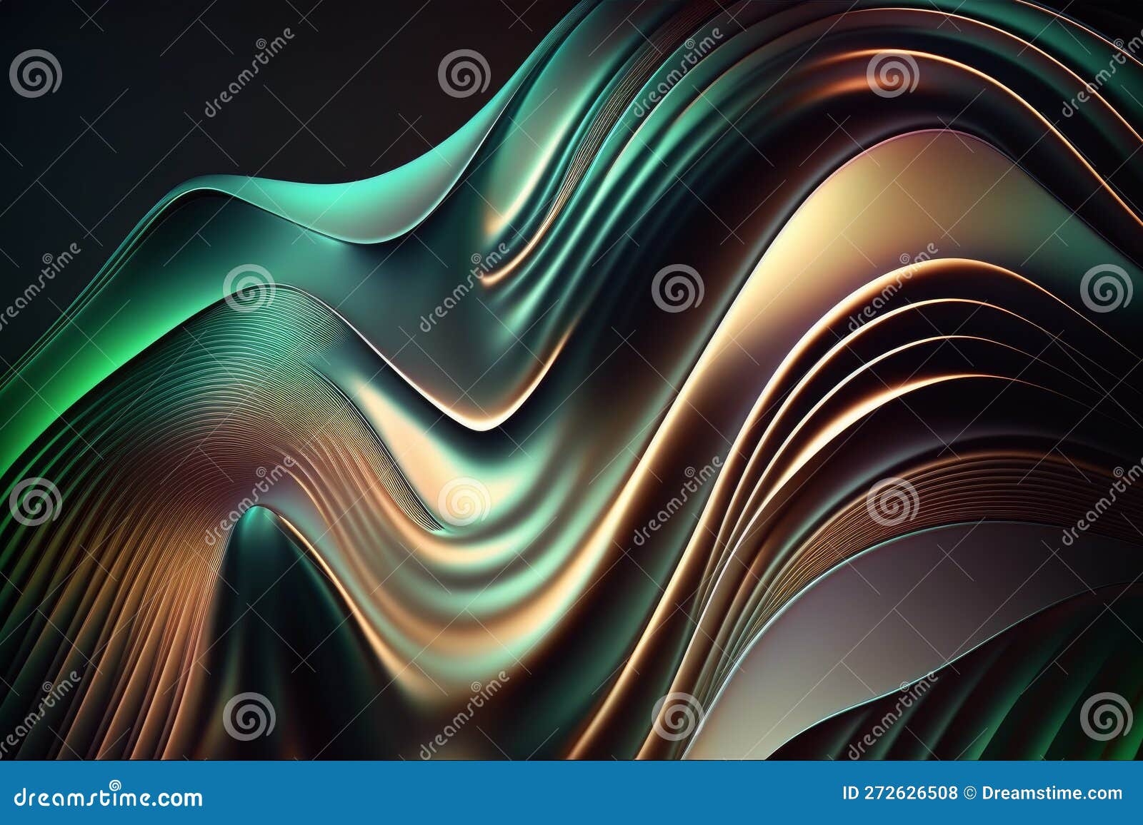 Abstract Fluid 3d Render Holographic Wave. Hunter Green Gradient Design ...