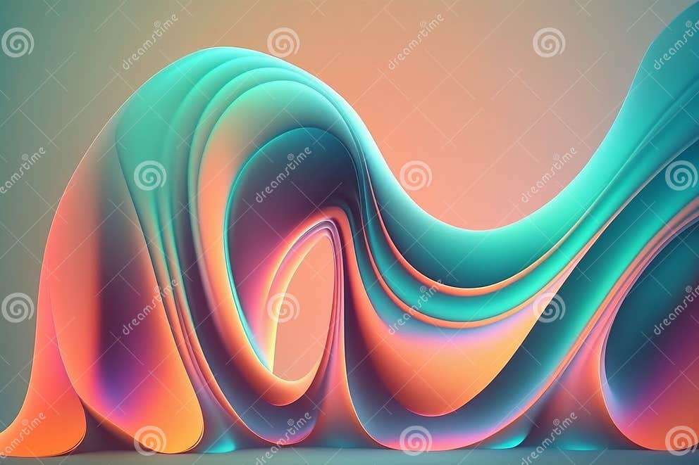 Abstract Fluid 3d Render Holographic Wave. Melon Gradient Design for Banners, Backgrounds ...