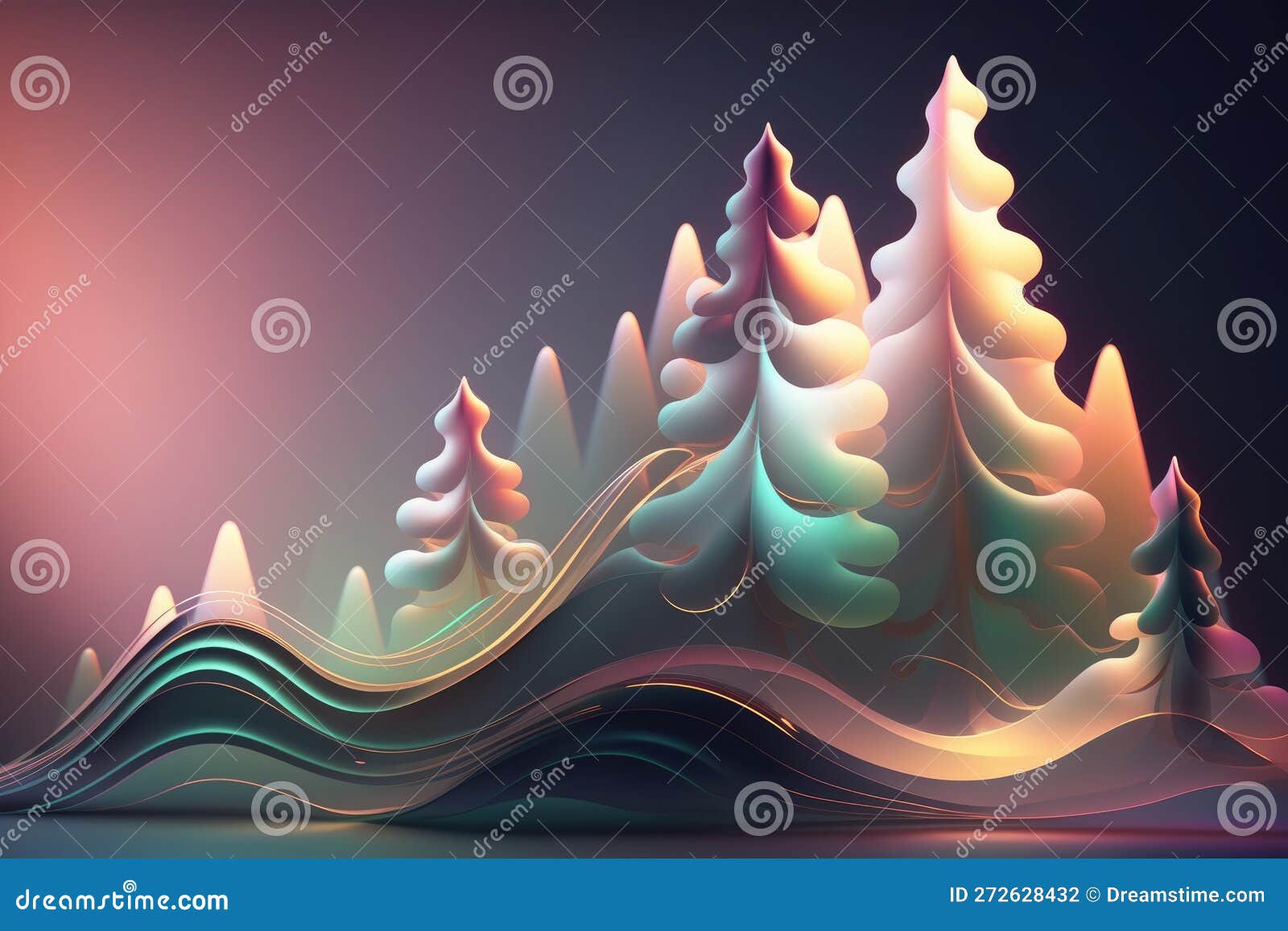 Abstract Fluid 3d Render Holographic Wave. Pine Tree Gradient Design for Banners, Backgrounds ...