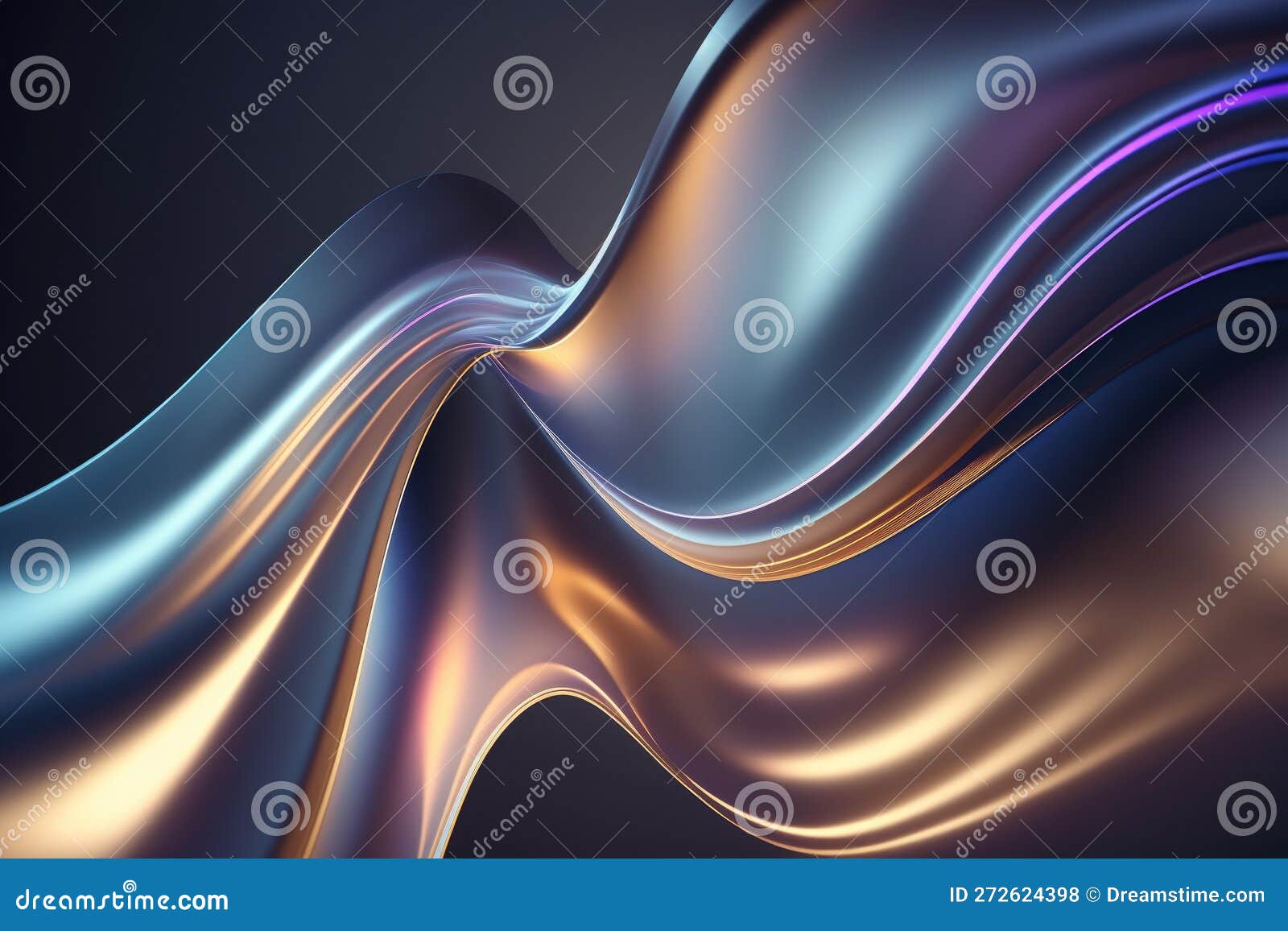 Abstract Fluid 3d Render Holographic Wave. Steel Blue Gradient Design ...