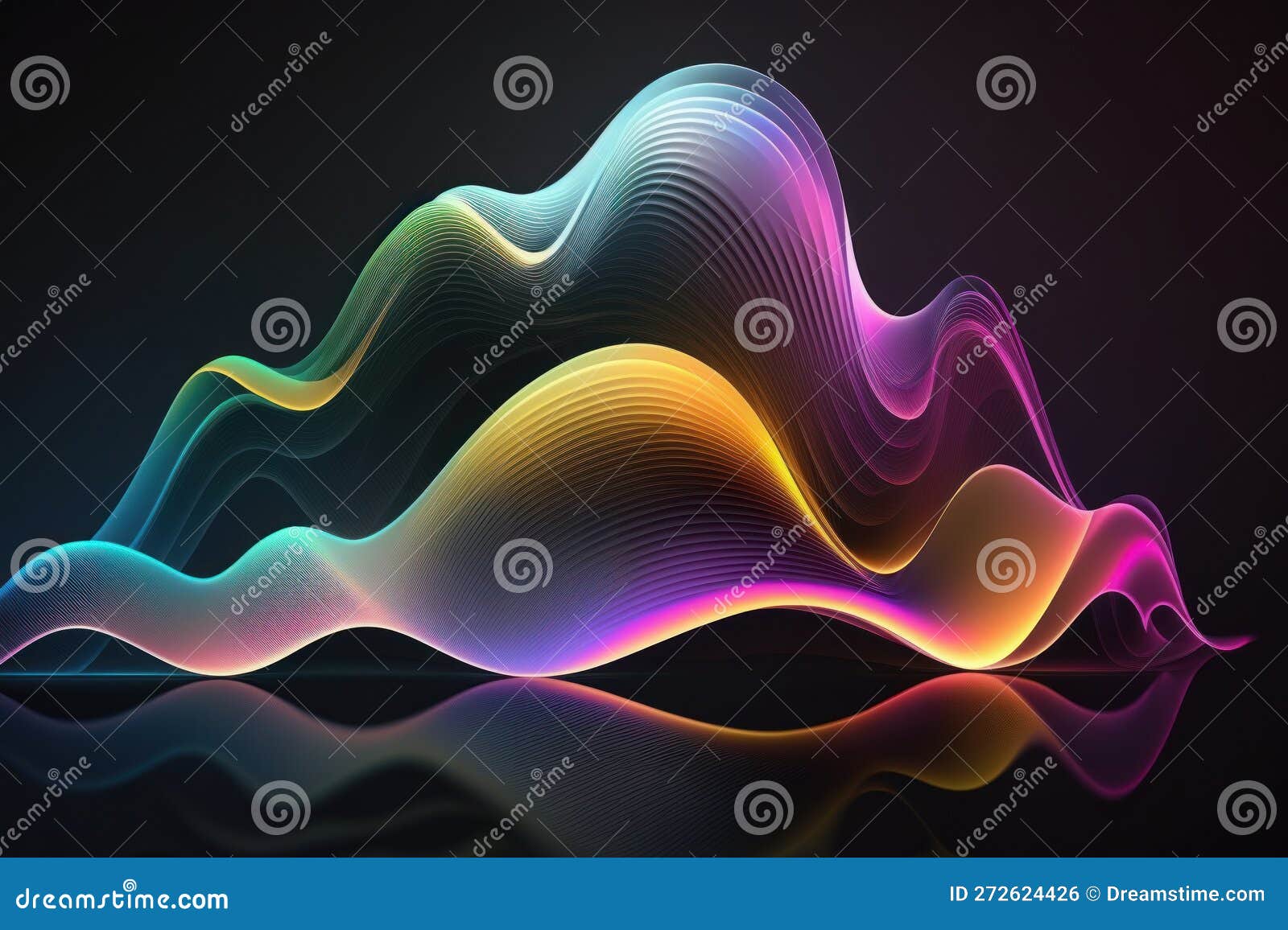 Abstract Fluid 3d Render Holographic Wave. Tropical Rainforest Gradient ...