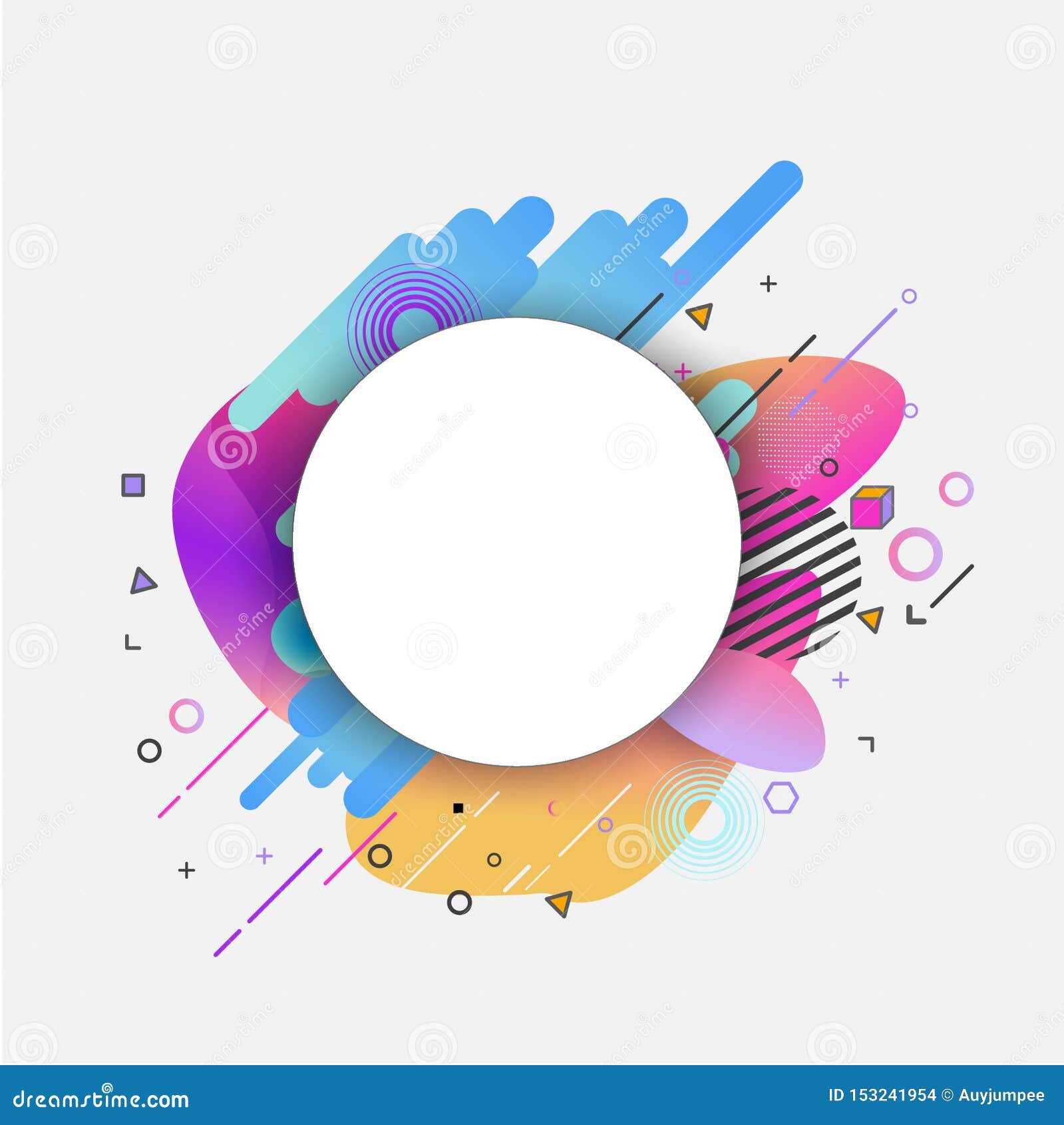 Abstract Fluid Dynamic Mixed Geometric Shapes and Circle Frame with ...