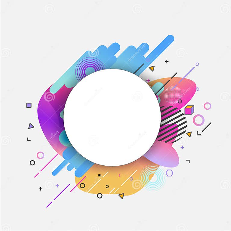 Abstract Fluid Dynamic Mixed Geometric Shapes and Circle Frame with ...