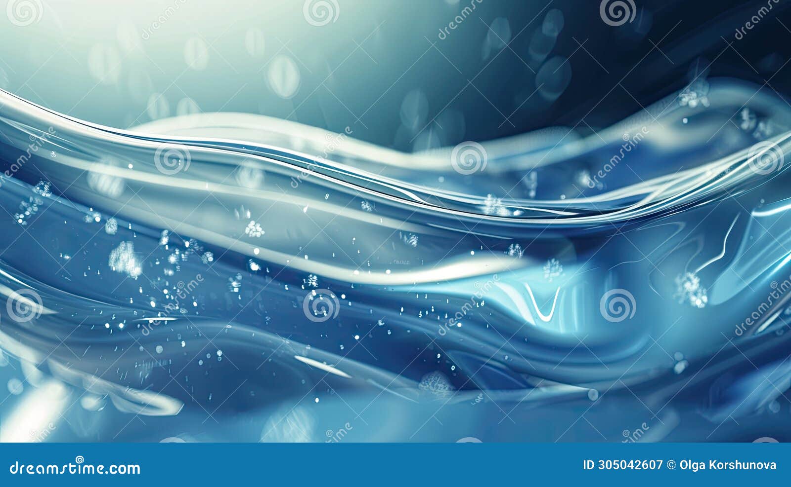 Abstract Fluid Glass Waves in Calm Blue Gradient Background Stock ...