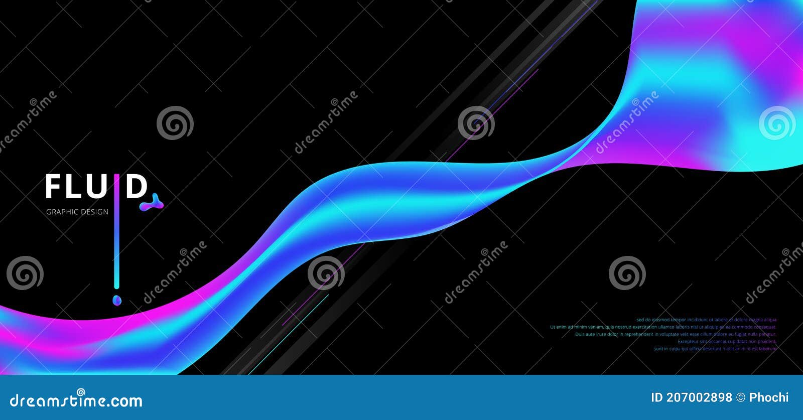 Abstract Fluid Gradient Shape Flowing on Black Background Stock Vector ...