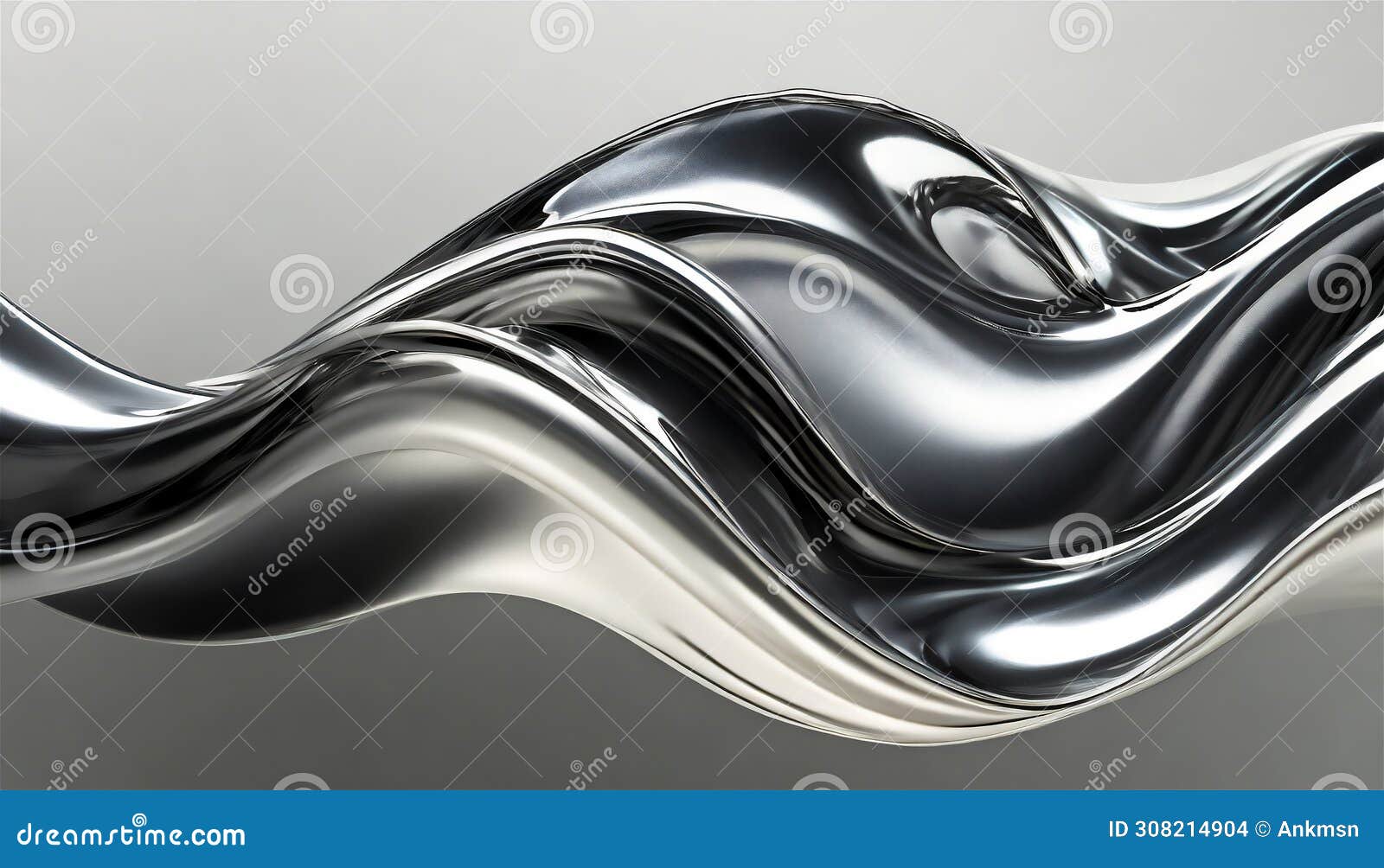 Abstract Fluid Metal Bent Form. Metallic Shiny Curved Wave in Motion ...