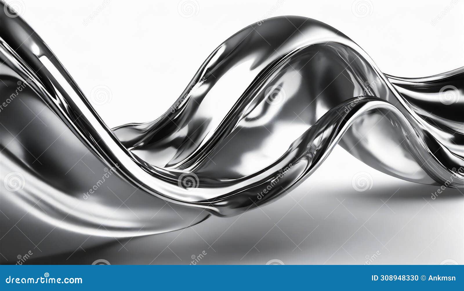 Abstract Fluid Metal Bent Form. Metallic Shiny Curved Wave in Motion ...
