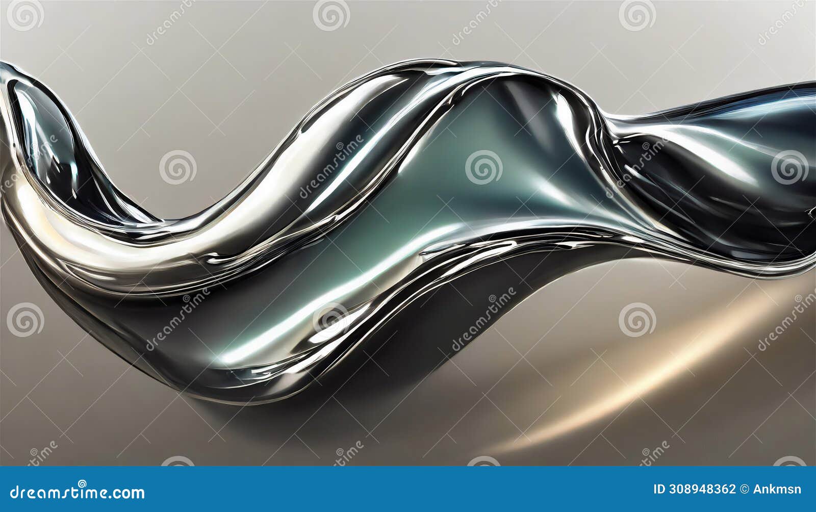 Abstract Fluid Metal Bent Form. Metallic Shiny Curved Wave in Motion ...