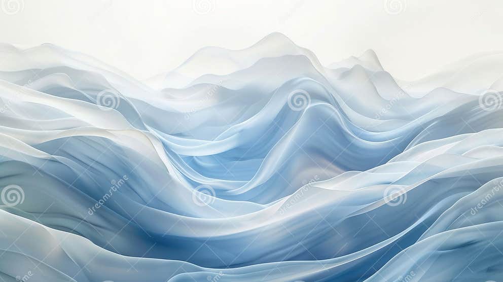 Abstract Fluid Waveforms in Shades of Blue and White, Digital Art ...