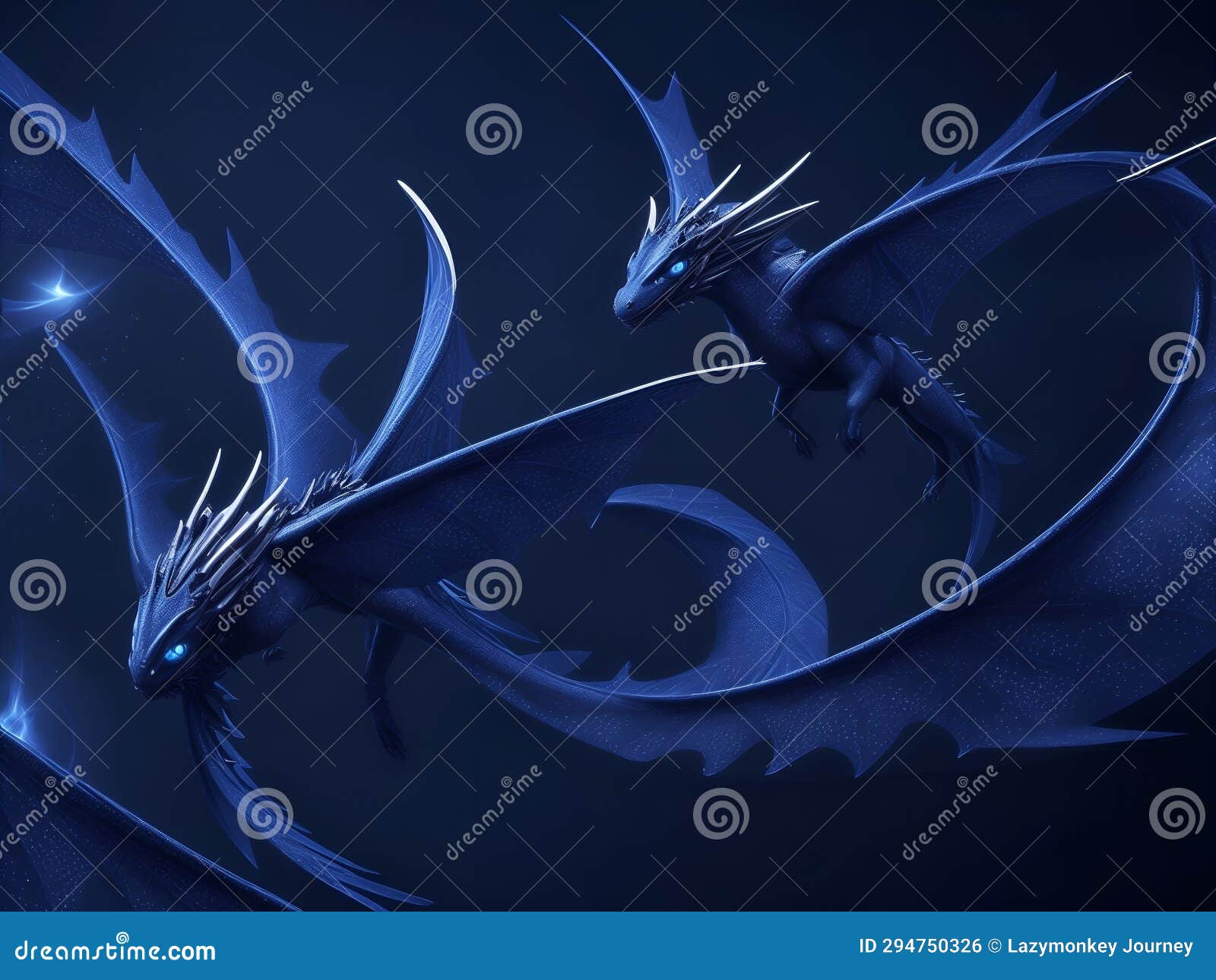 Abstract Flying Dragons on a Dark Blue Background Stock Illustration ...