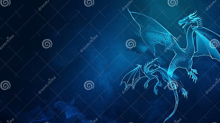 Abstract Flying Dragons on a Dark Blue Background. Generative Ai Stock ...