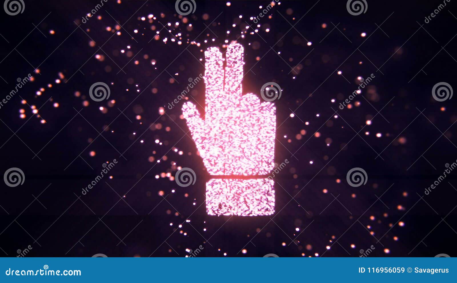 Abstract Flying Flickering Particles Turn into a Hand Sign. 3D ...