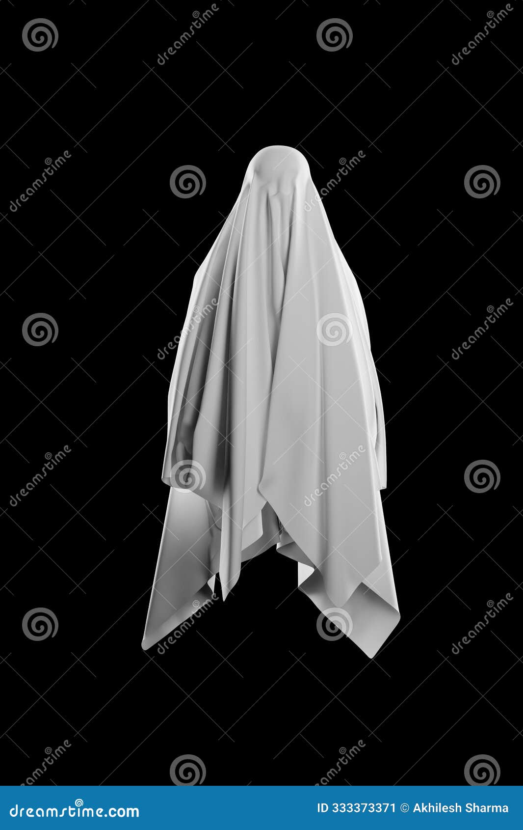 Abstract Flying Ghost Cloth White on Black Background - 3D Illustration ...