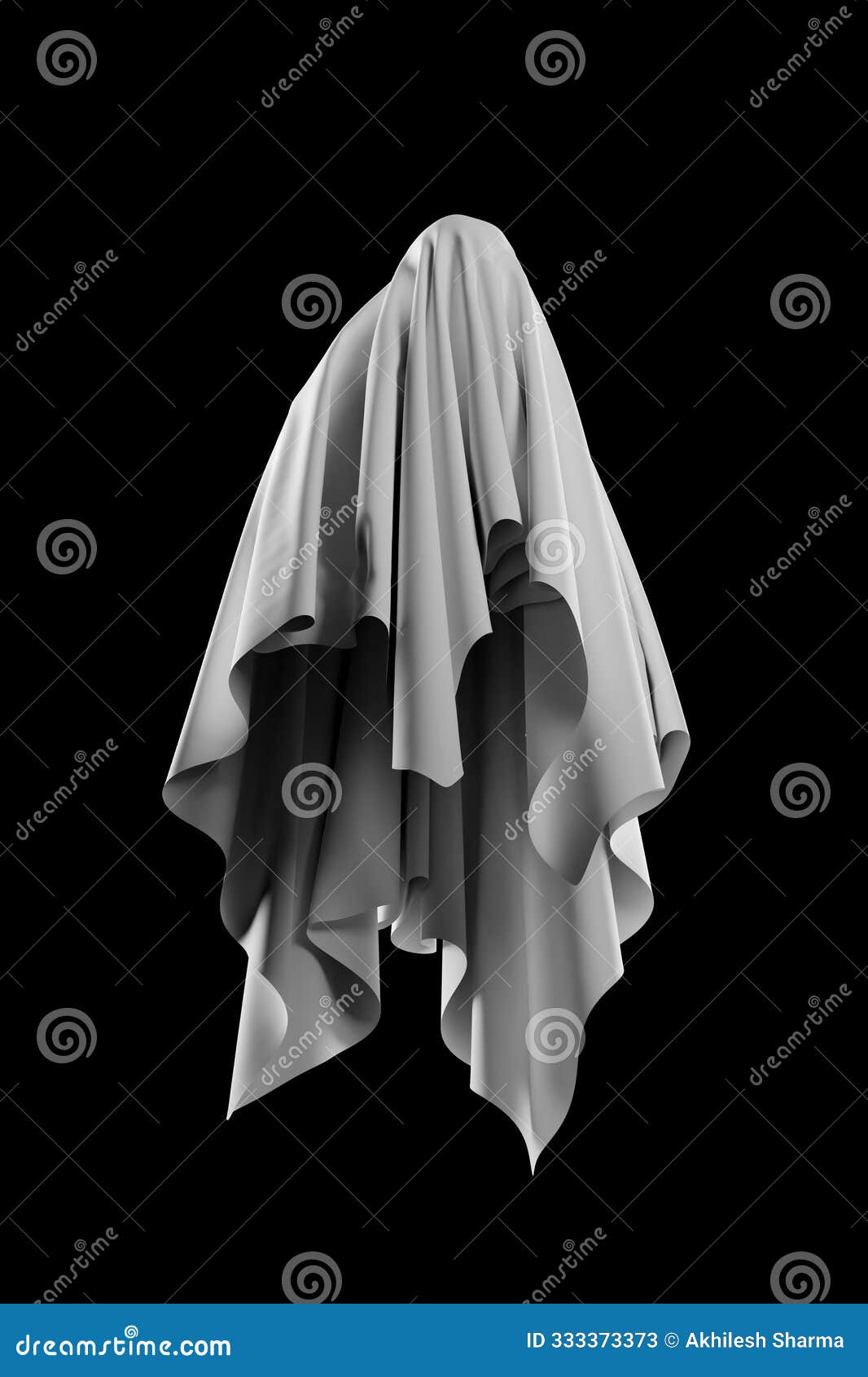 Abstract Flying Ghost Cloth White on Black Background - 3D Illustration ...