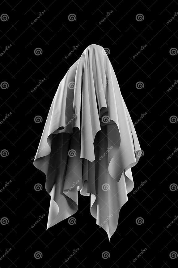 Abstract Flying Ghost Cloth White on Black Background - 3D Illustration ...