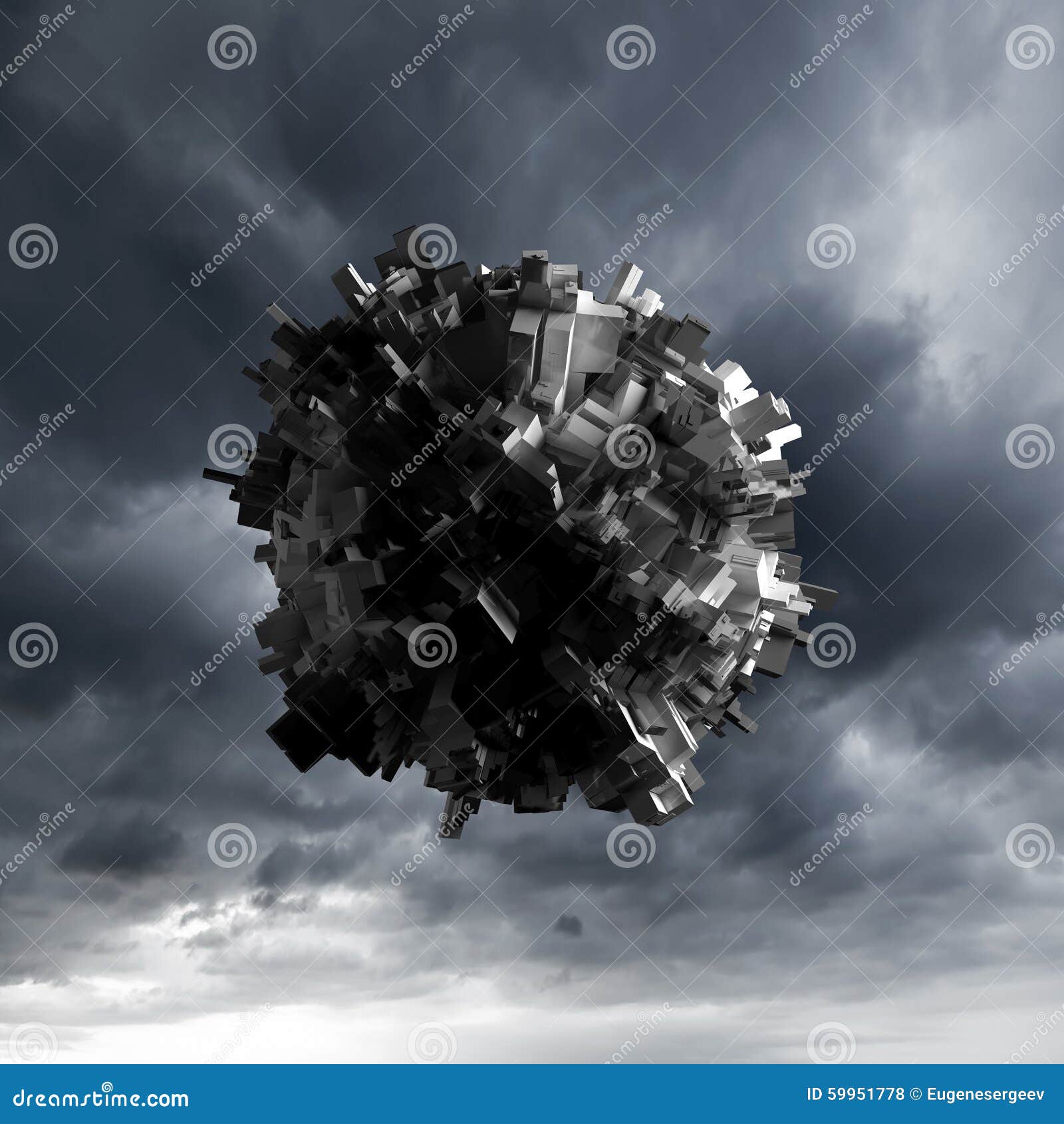 Abstract Flying Object with Chaotic Surface Stock Illustration ...