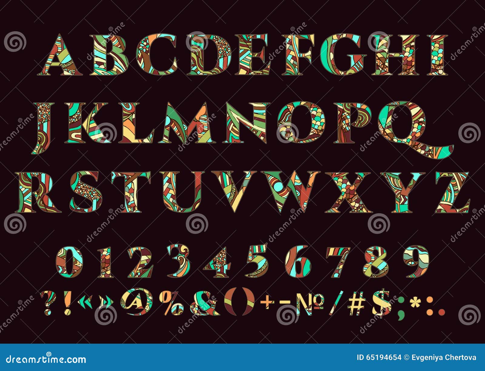 Abstract Font, Vector Set of Letters, Numbers and Punctuation Marks of ...