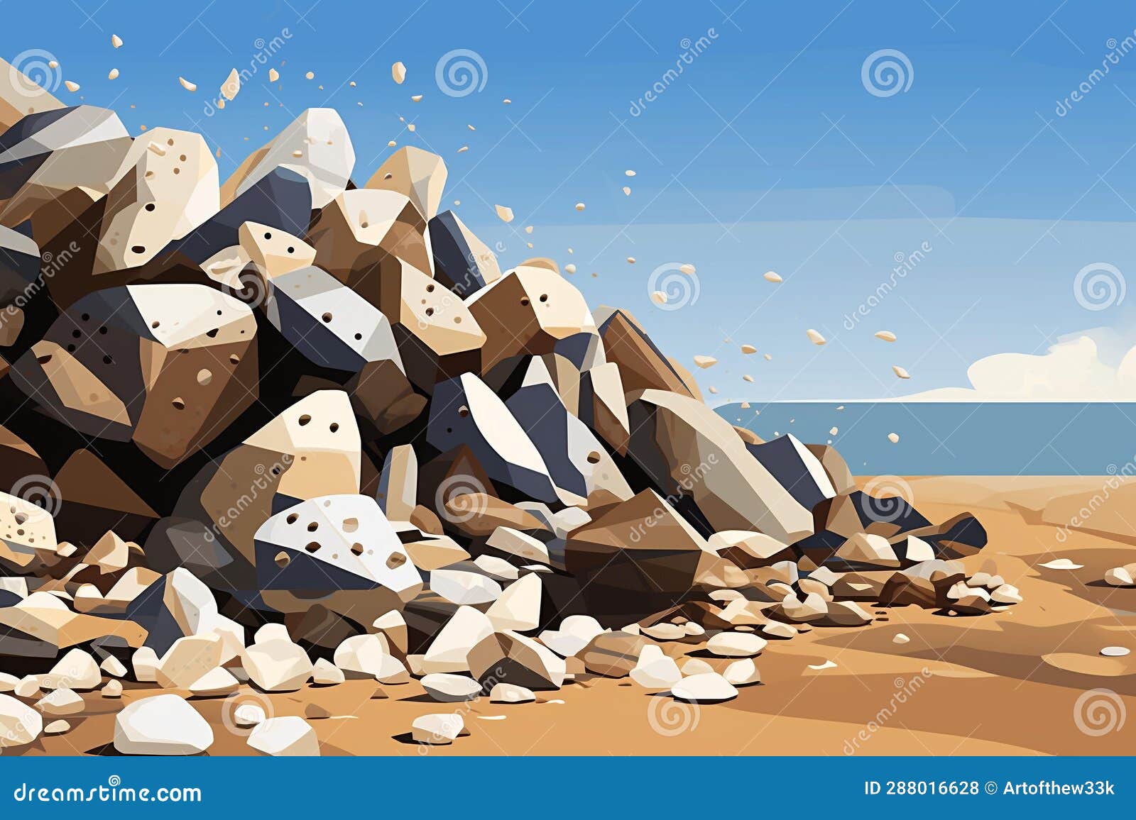 Abstract Formation of Jagged Rocks on Sandy Beach Stock Illustration ...