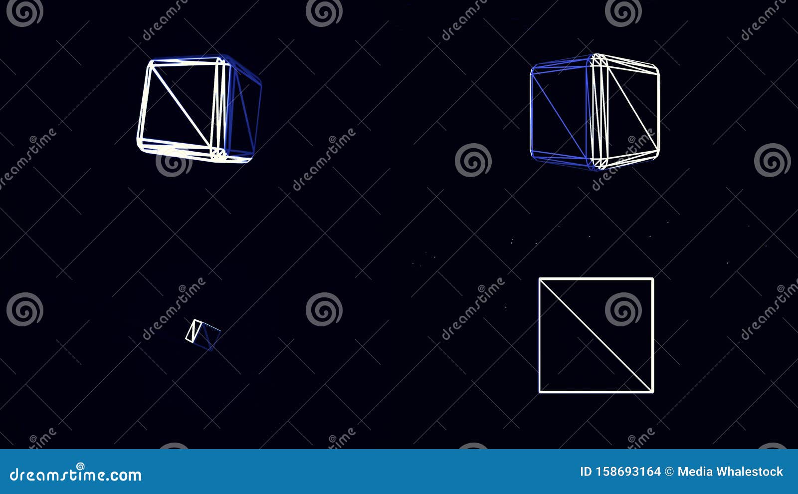 Abstract Four Cube Frames of White Color Rotating on Dark Blue ...