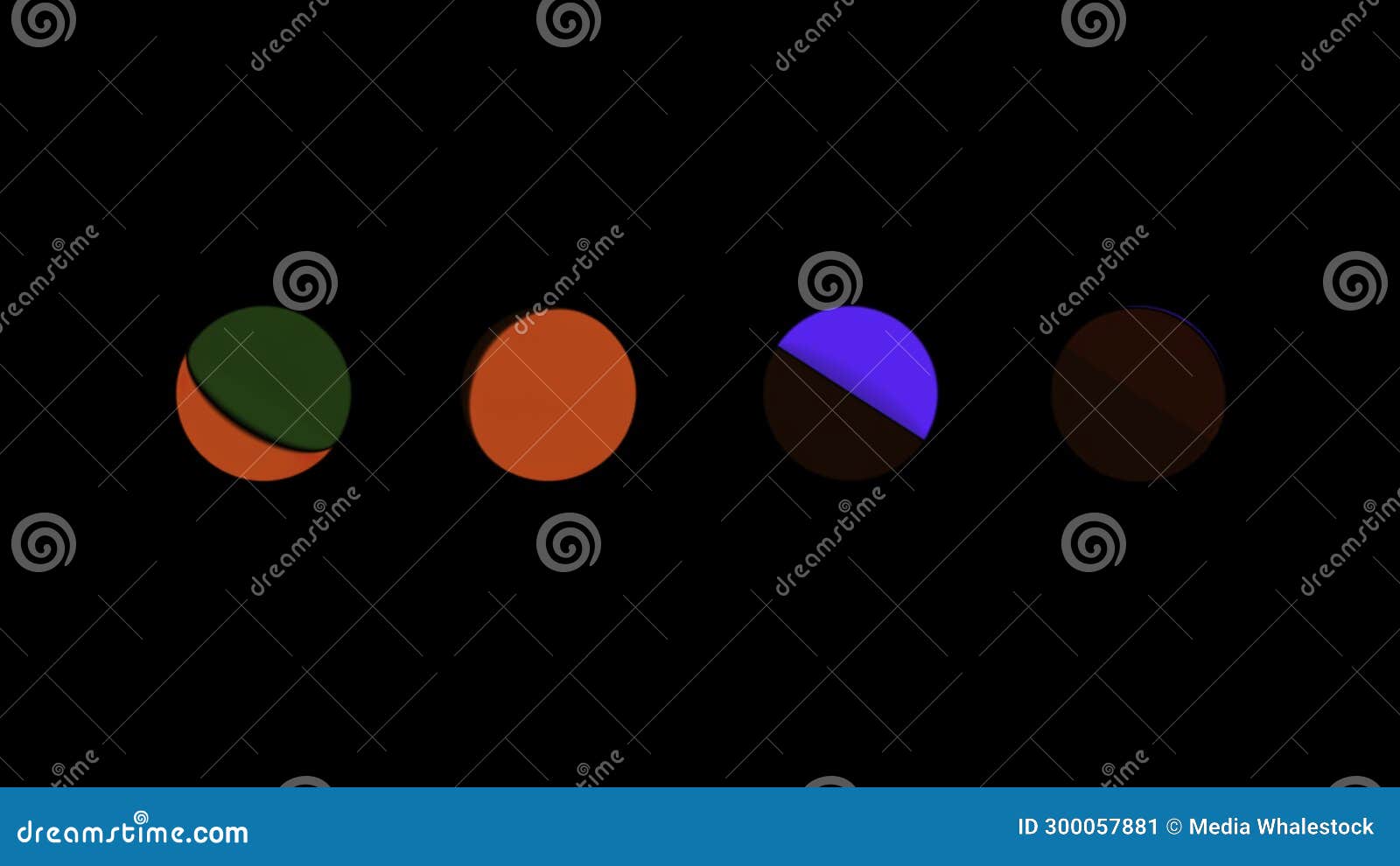 Abstract Four Same Size Circles in One Row Blinking and Changing Colors ...