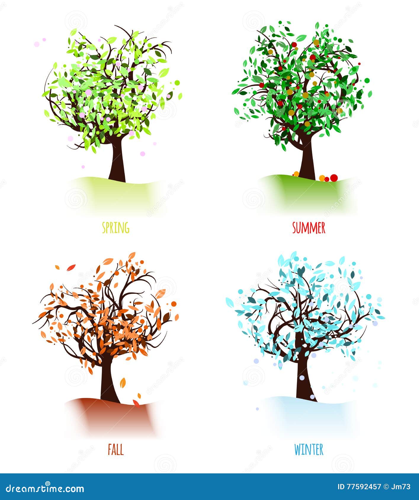 Abstract four season trees stock vector. Illustration of cold - 77592457