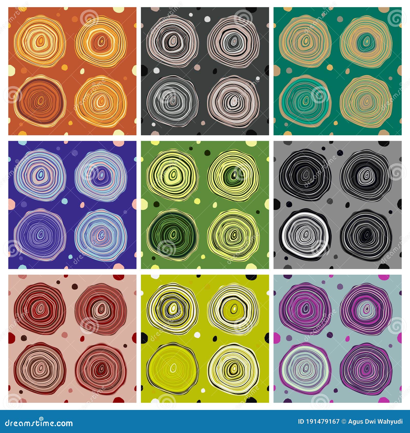 Abstract Four Tree Cross Section Seamless Pattern with Modern Colour ...