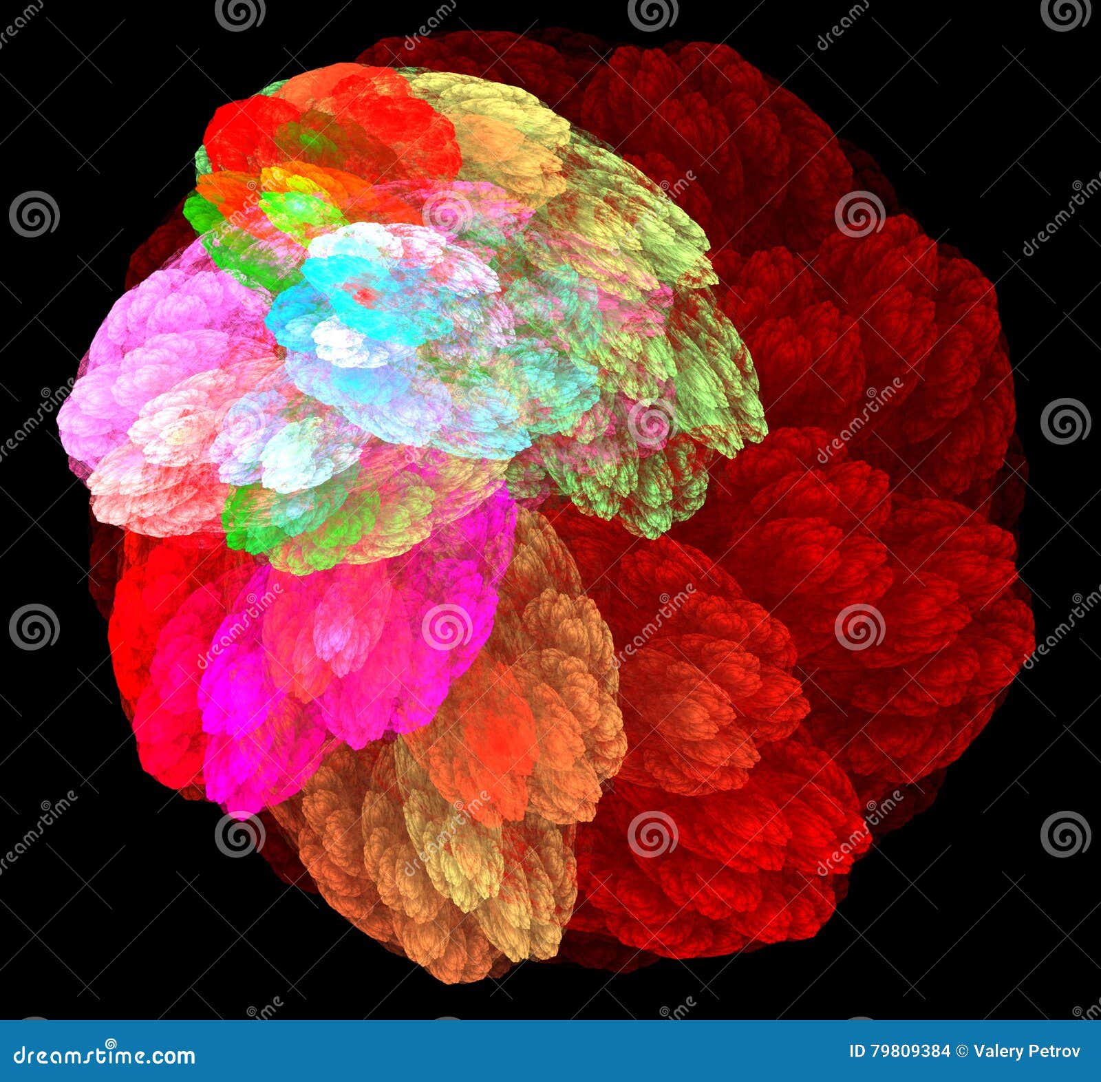 Abstract Fractal Colorful Spiral on Black Background Stock Illustration ...