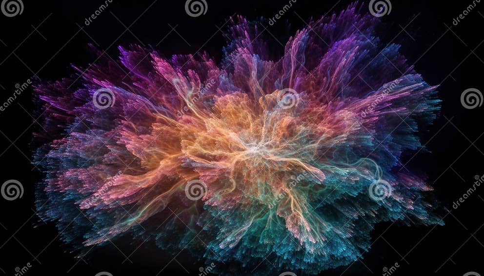 Abstract Fractal Design in Deep Space, Glowing Multi Colored Nebula ...