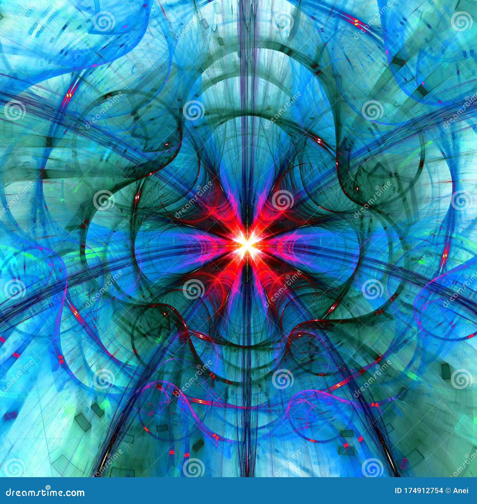 Abstract Fractal Exploding Star with Various Decorative Elements in ...