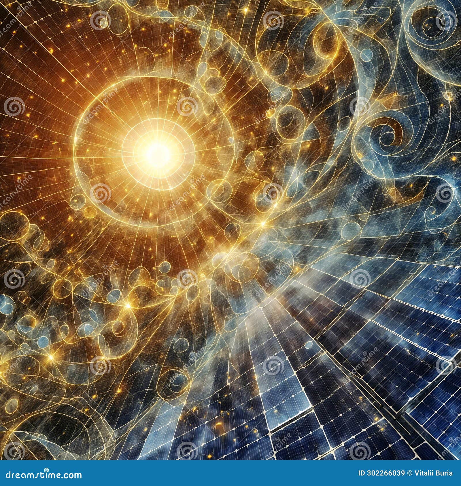 Solar Panel with Rays of Light. Abstract Fractal. 3D Rendering ...