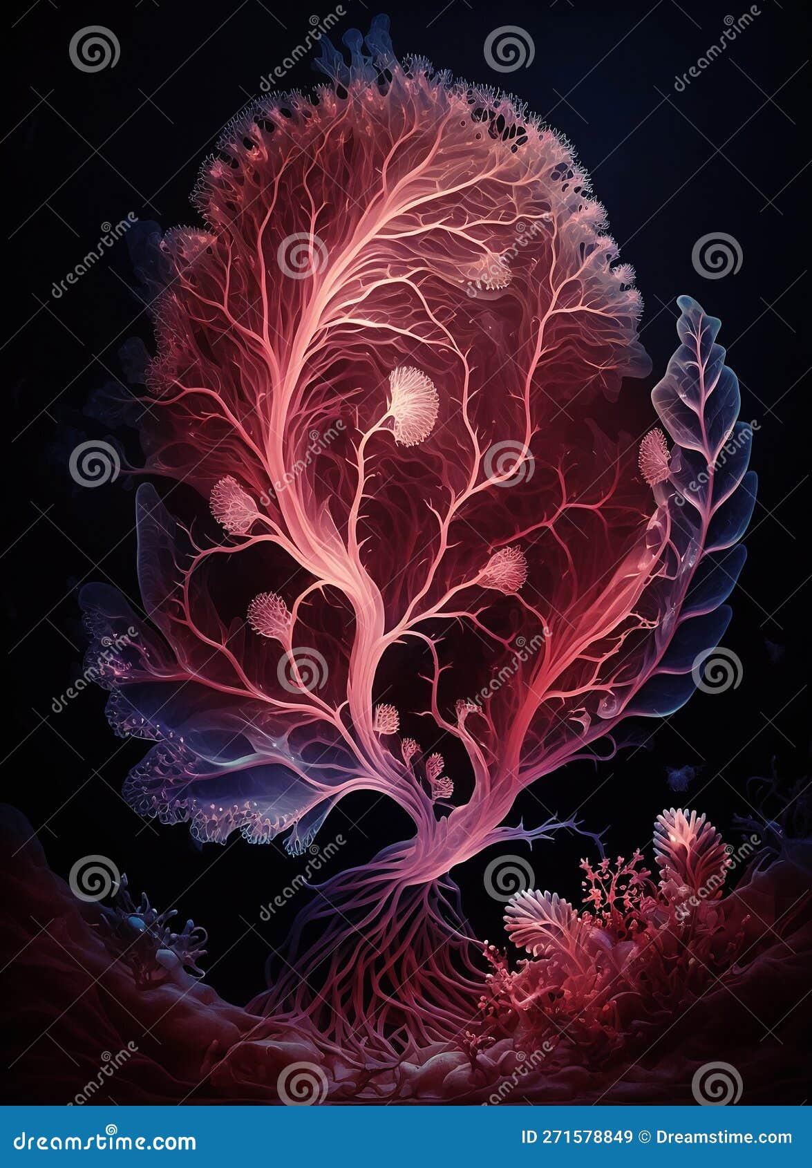 Abstract Fragile Magical Pink Tree on Black Background Stock ...