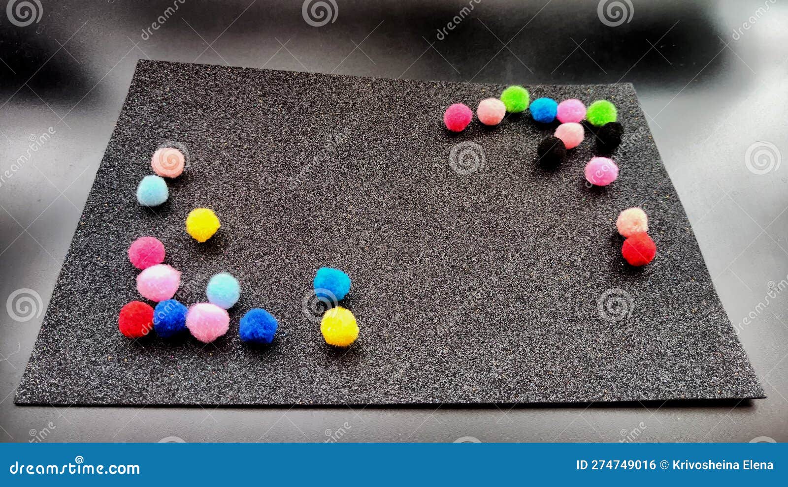 Abstract Frame with a Black Velvet Rectangle and Multicolored Balls ...