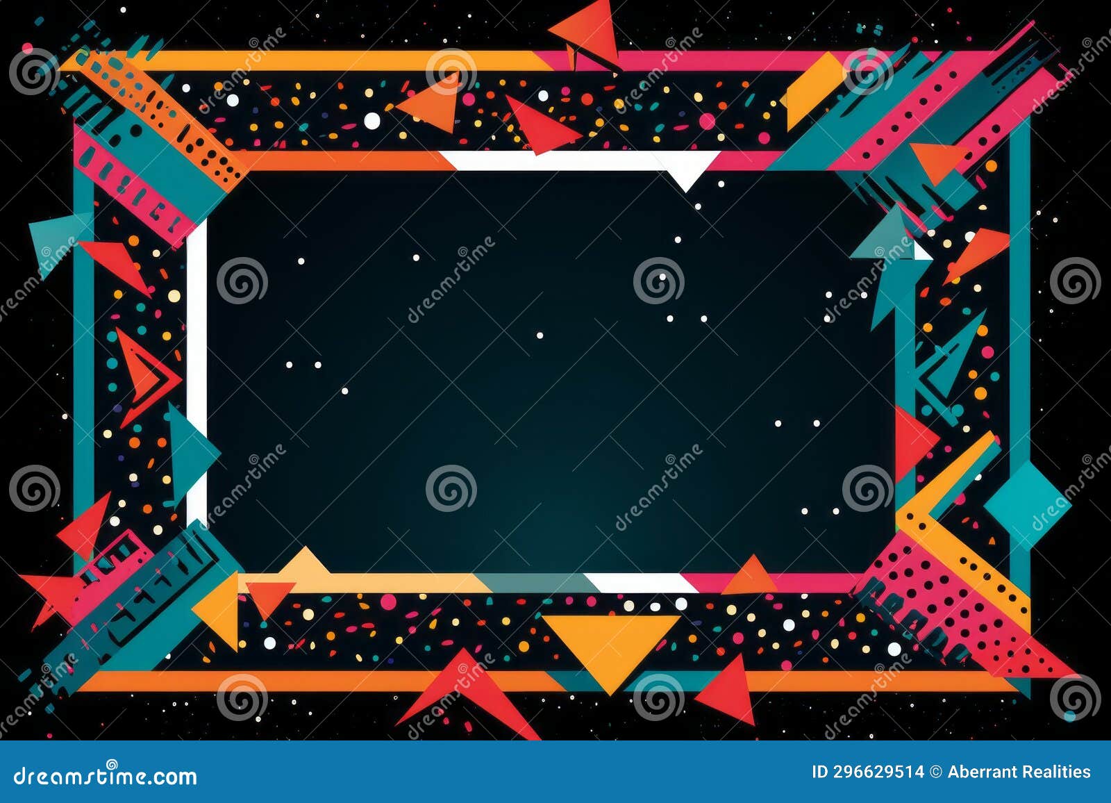 Abstract Frame with Colorful Geometric Shapes on a Black Background ...