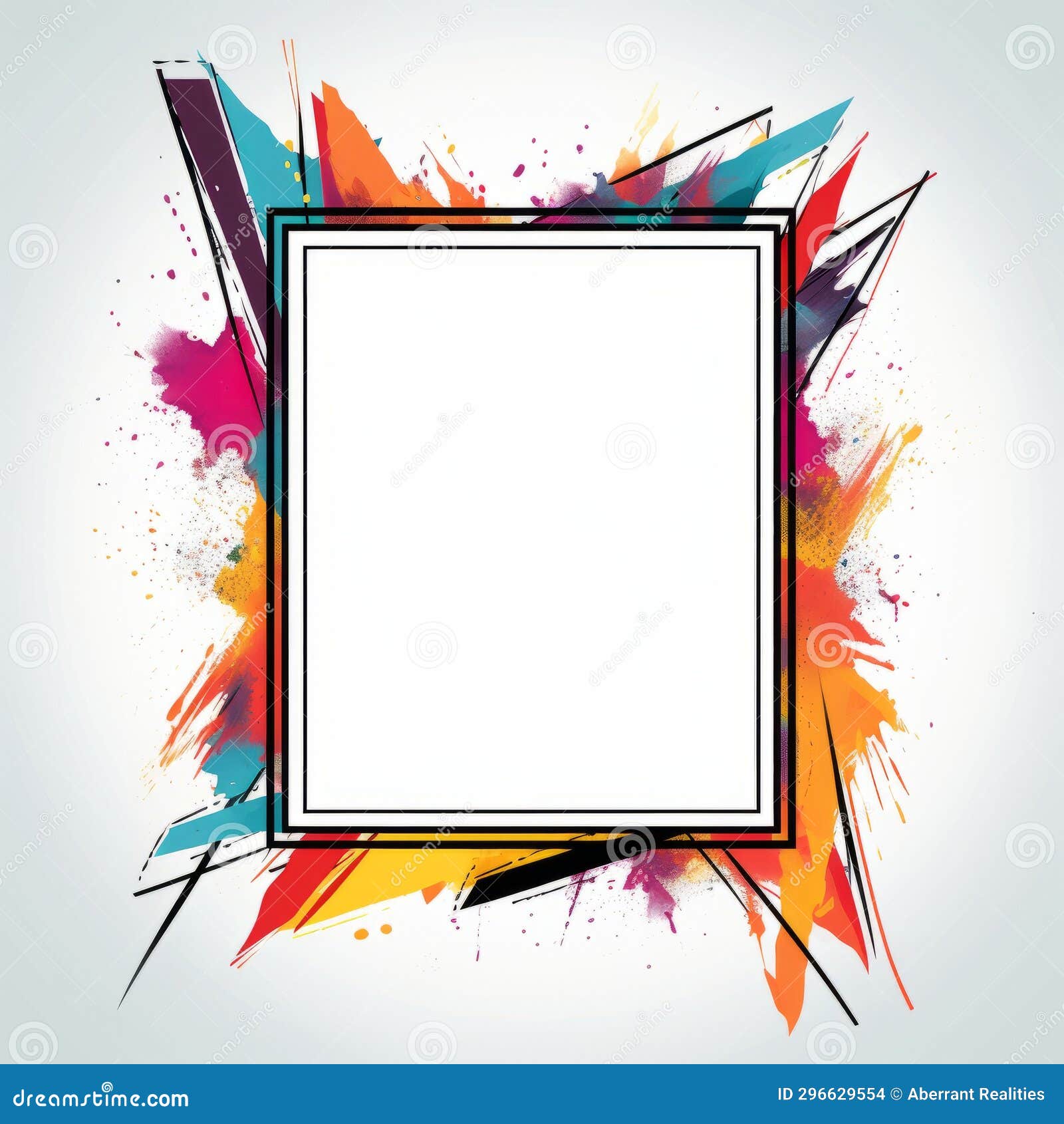 Abstract Frame with Colorful Paint Splatters on a White Background ...